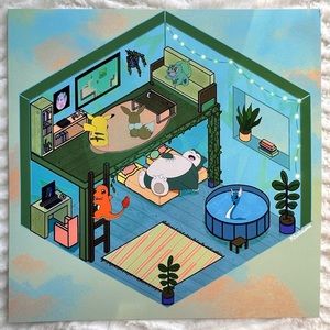 Pokemon | Art | Pokmon Isometric Room Digital Art Print Pikachu ...